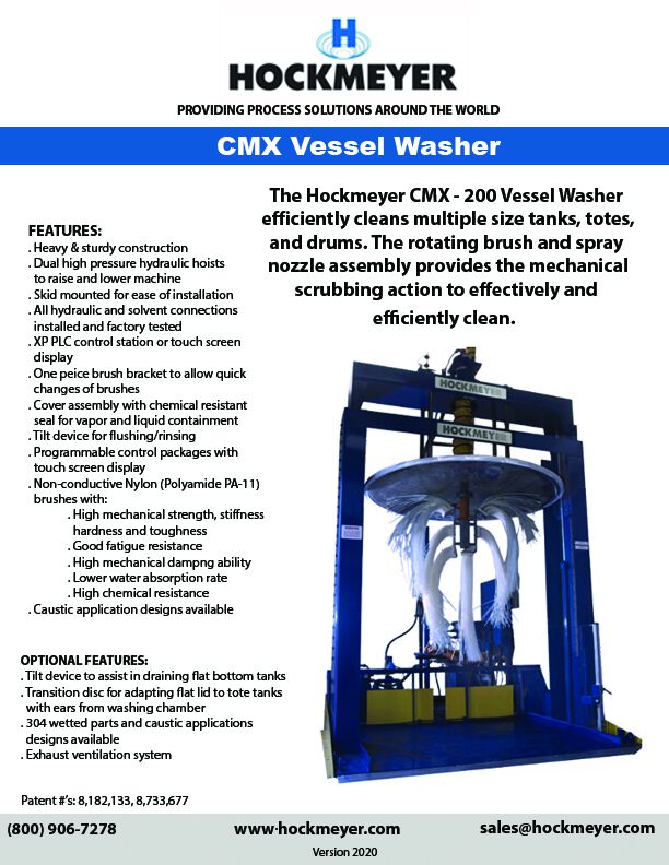CMX-200 Vessel Washer | Products | Hockmeyer Equipment Corporation